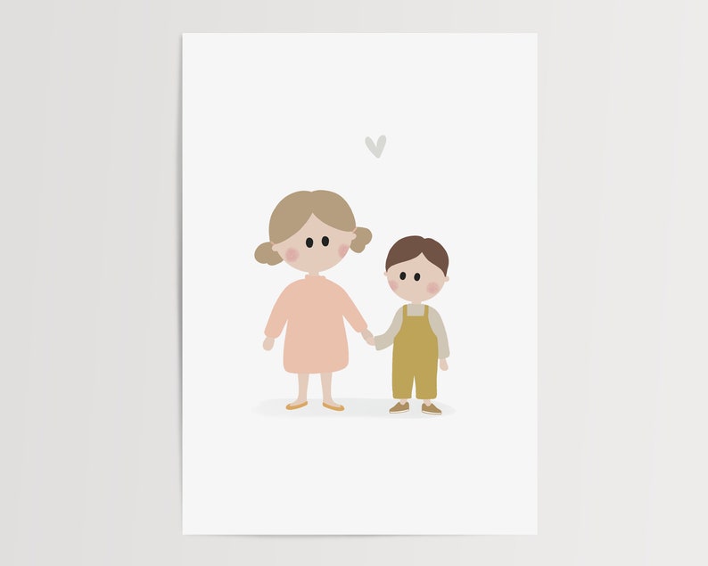 Little Sister and Brother Art Print Sister and Brother Wall Art ...