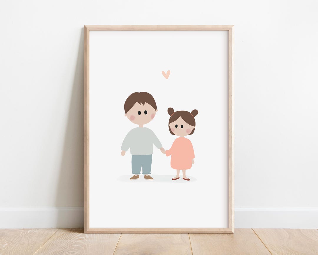 Little Brother and Sister Art Print | Siblings Room Art | Brother and ...