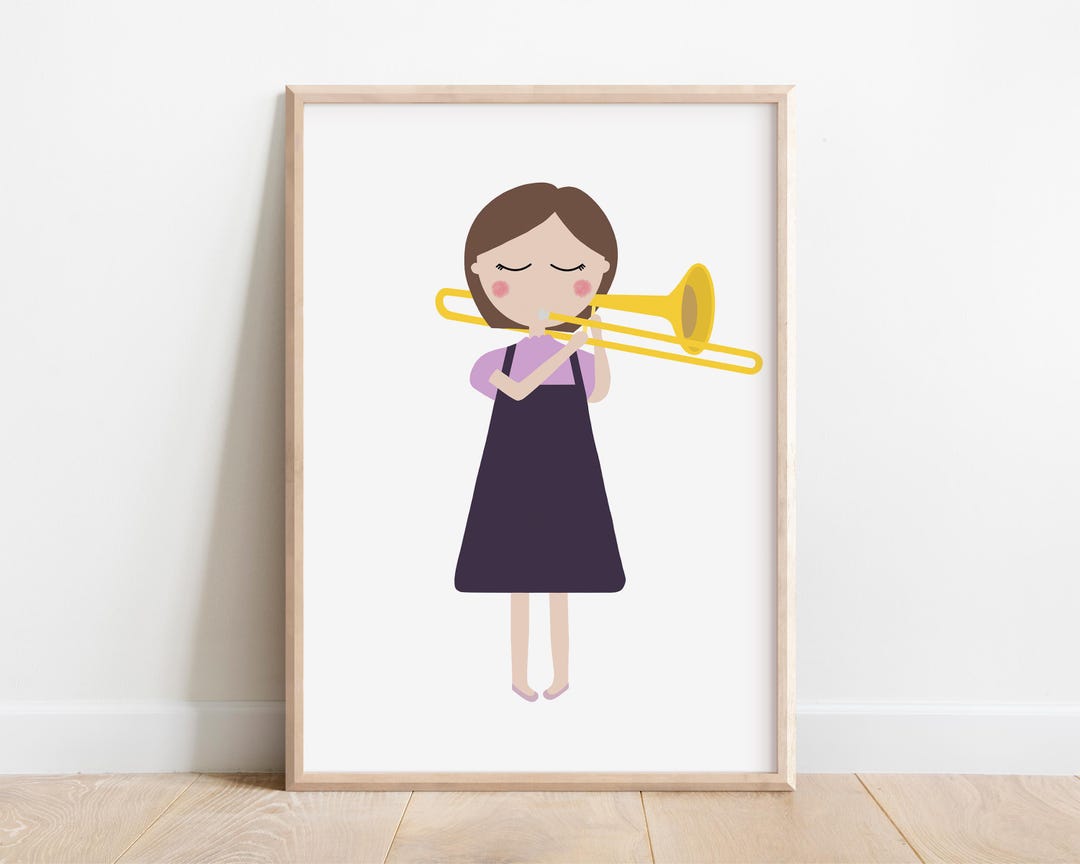 Trombone Player Girl Art Print | Trombone Poster | Trombone Print ...