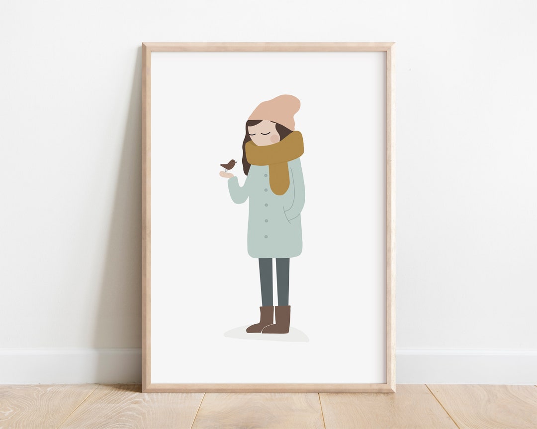 Miss January Art Print Girl With Bird Art Winter Girl Art Print January ...