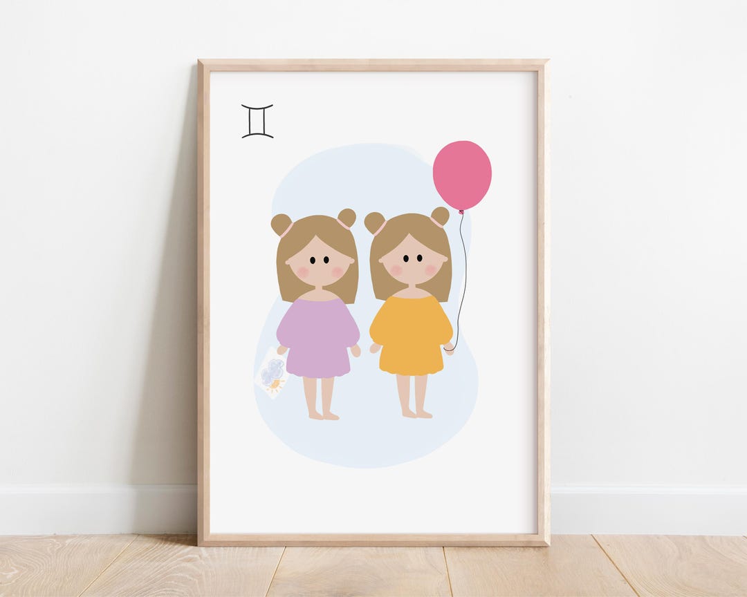 Zodiac Gemini Art Print | Gemini Zodiac Girl | Nursery Zodiac Prints ...