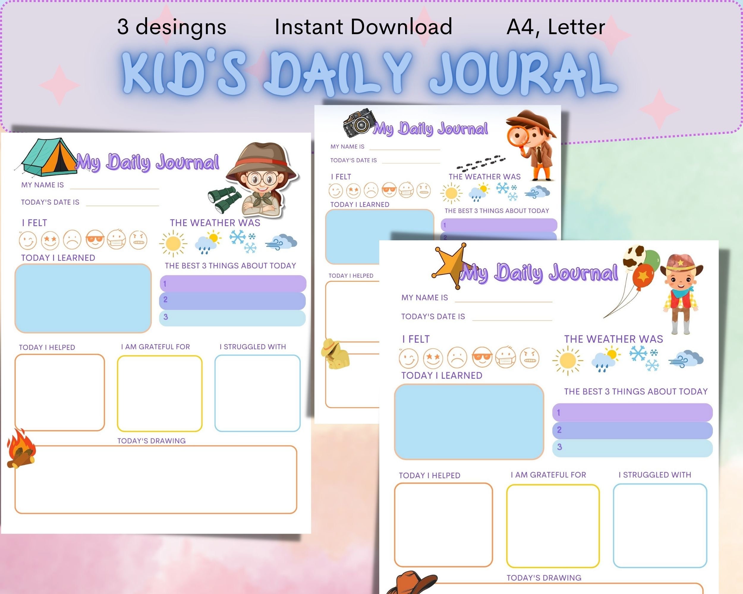 Kids Daily Printable Journal, Journal for Kids, Kids Activity Drawing ...