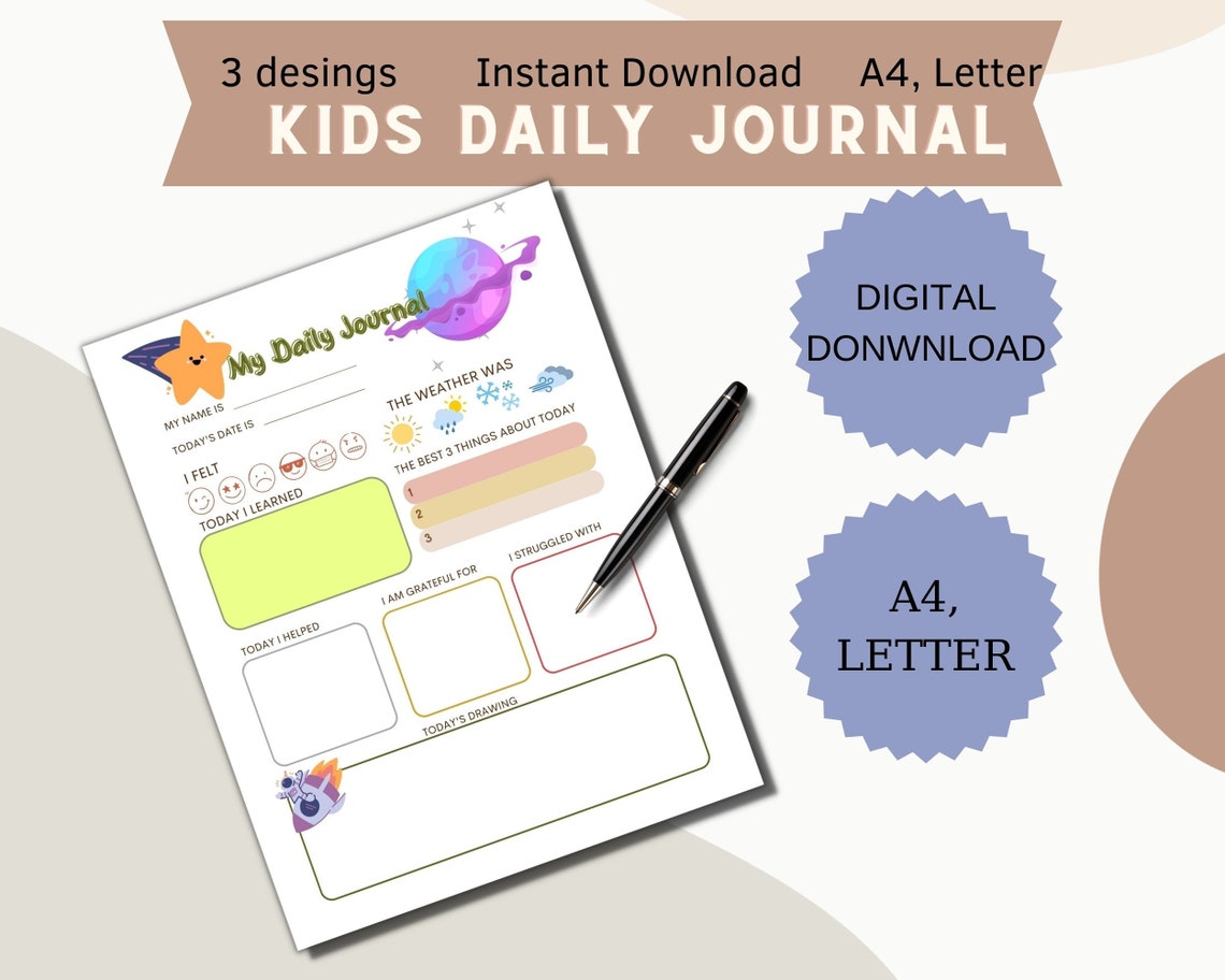 Kids Daily Printable Journal for Kids, Kids Activity, Drawing Page ...