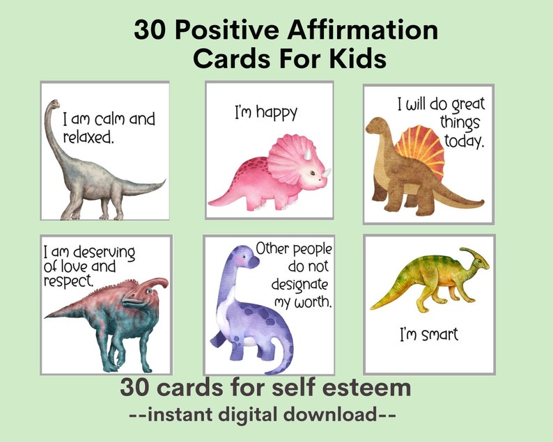 Positive Affirmation Cards for Kids With Dinosaur, Motivational Cards ...