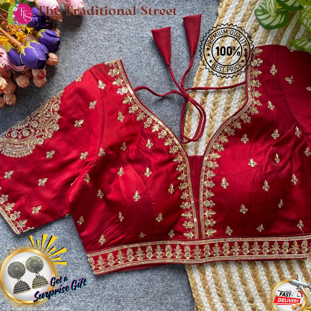 Embroidered Roman Silk Saree Blouse: Jari Sequins, Latkans, US 36-42 - Etsy