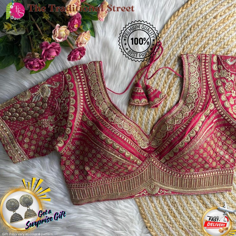 Sabyasachi Style Bridal Blouse: Gold Jari Embroidered Roman Silk ...