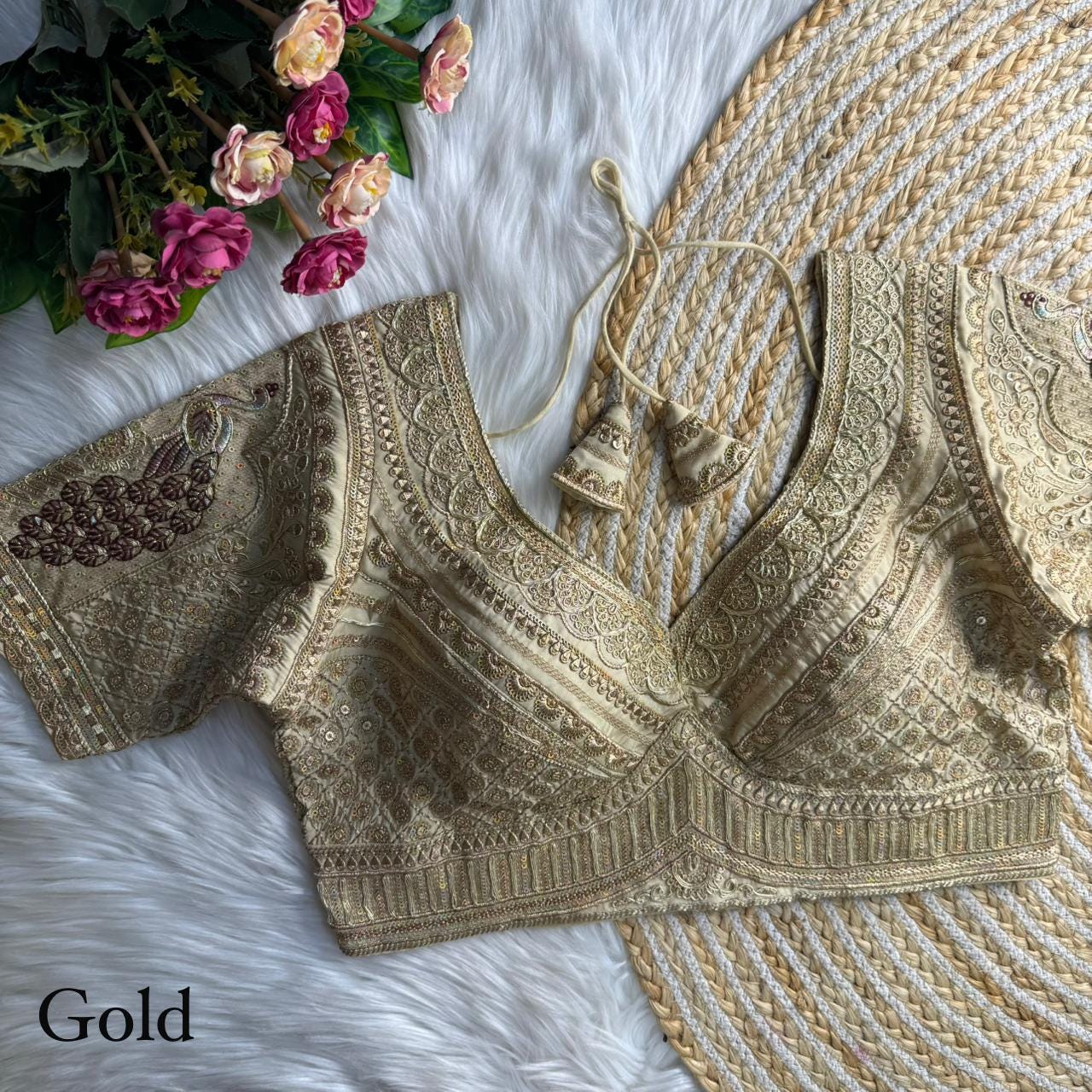 Sabyasachi Style Bridal Blouse: Gold Jari Embroidered Roman Silk ...