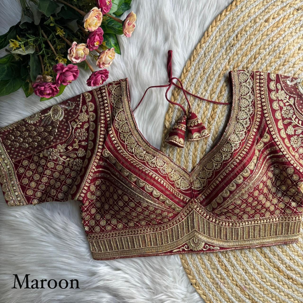 Sabyasachi Style Bridal Blouse: Gold Jari Embroidered Roman Silk ...