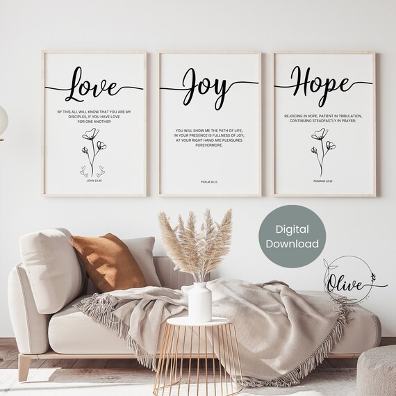 Love Joy Hope Quotes 3 Piece Inspirational Wall Art Black Sayings