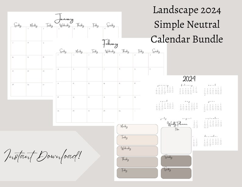 2024 Printable Neutral Calendar - Etsy