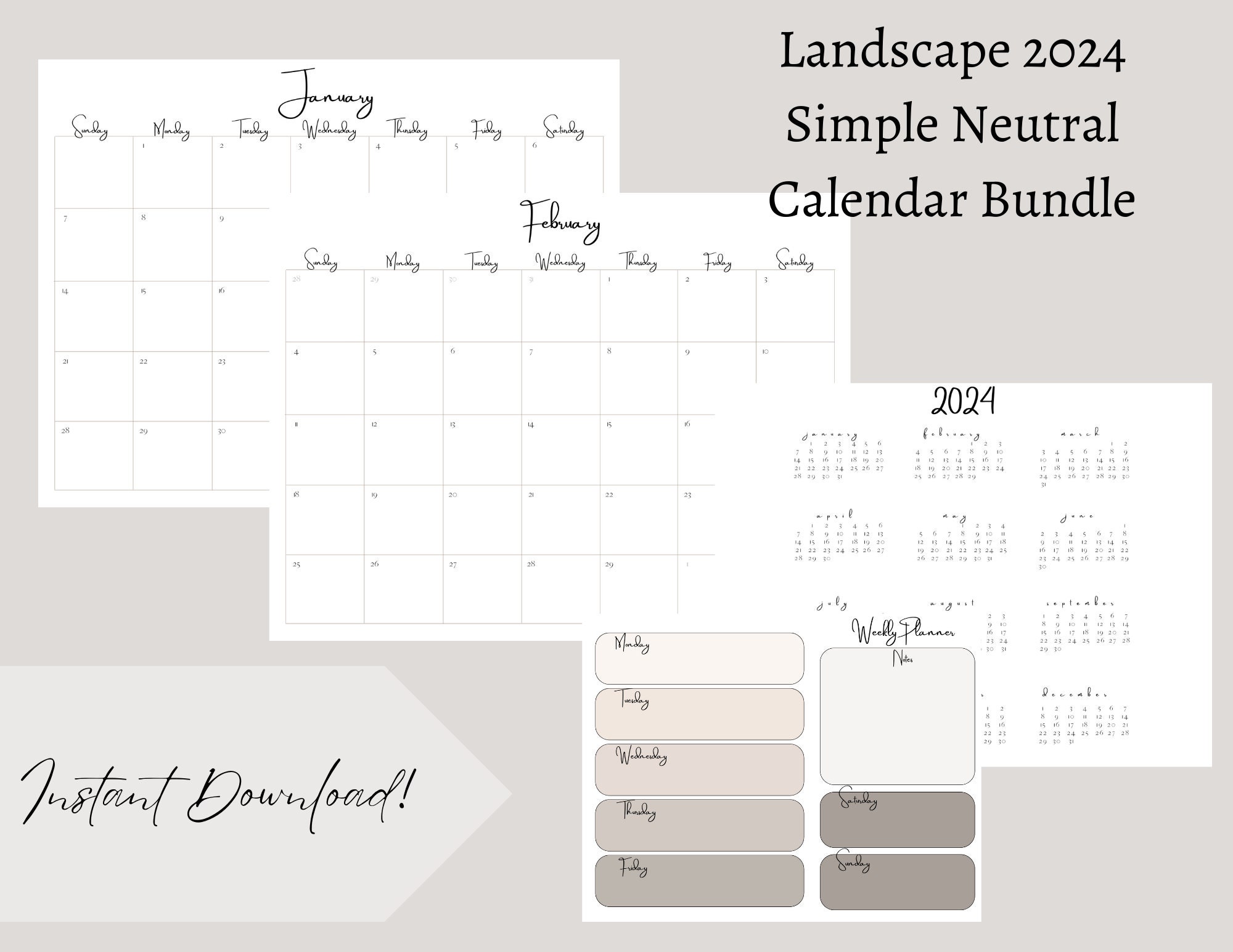 2024 Printable Neutral Calendar - Etsy