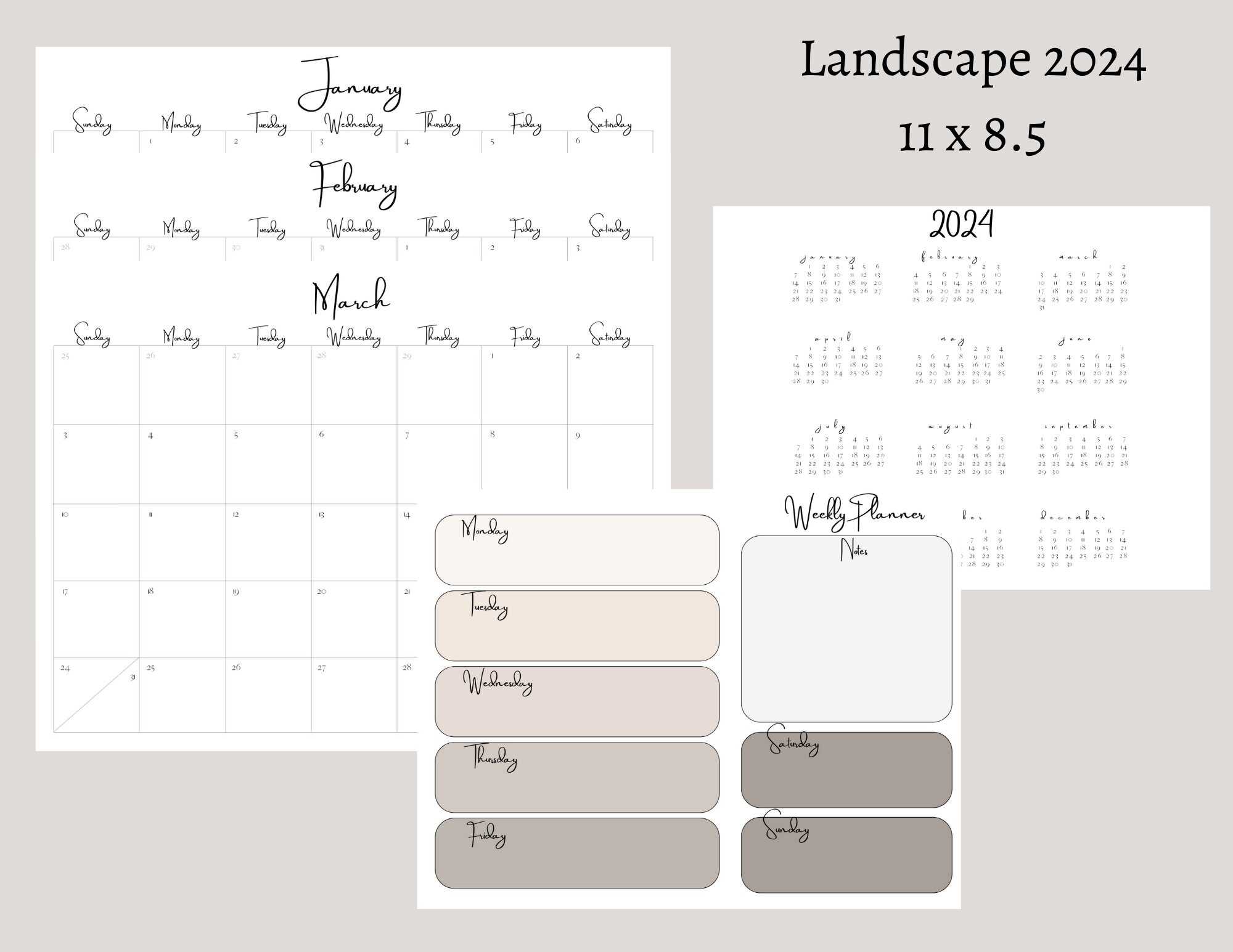2024 Printable Neutral Calendar - Etsy