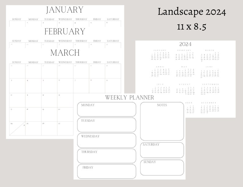 2024 Simple Printable Calendar - Etsy