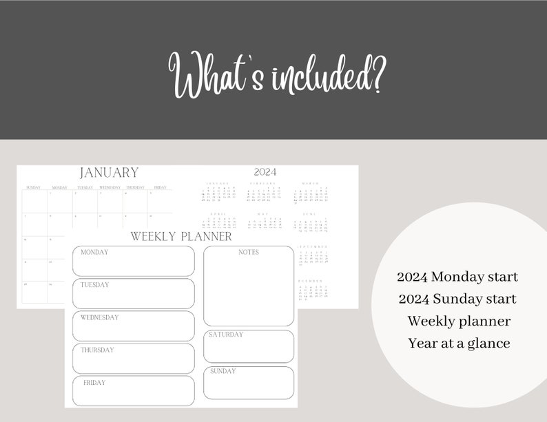 2024 Simple Printable Calendar - Etsy