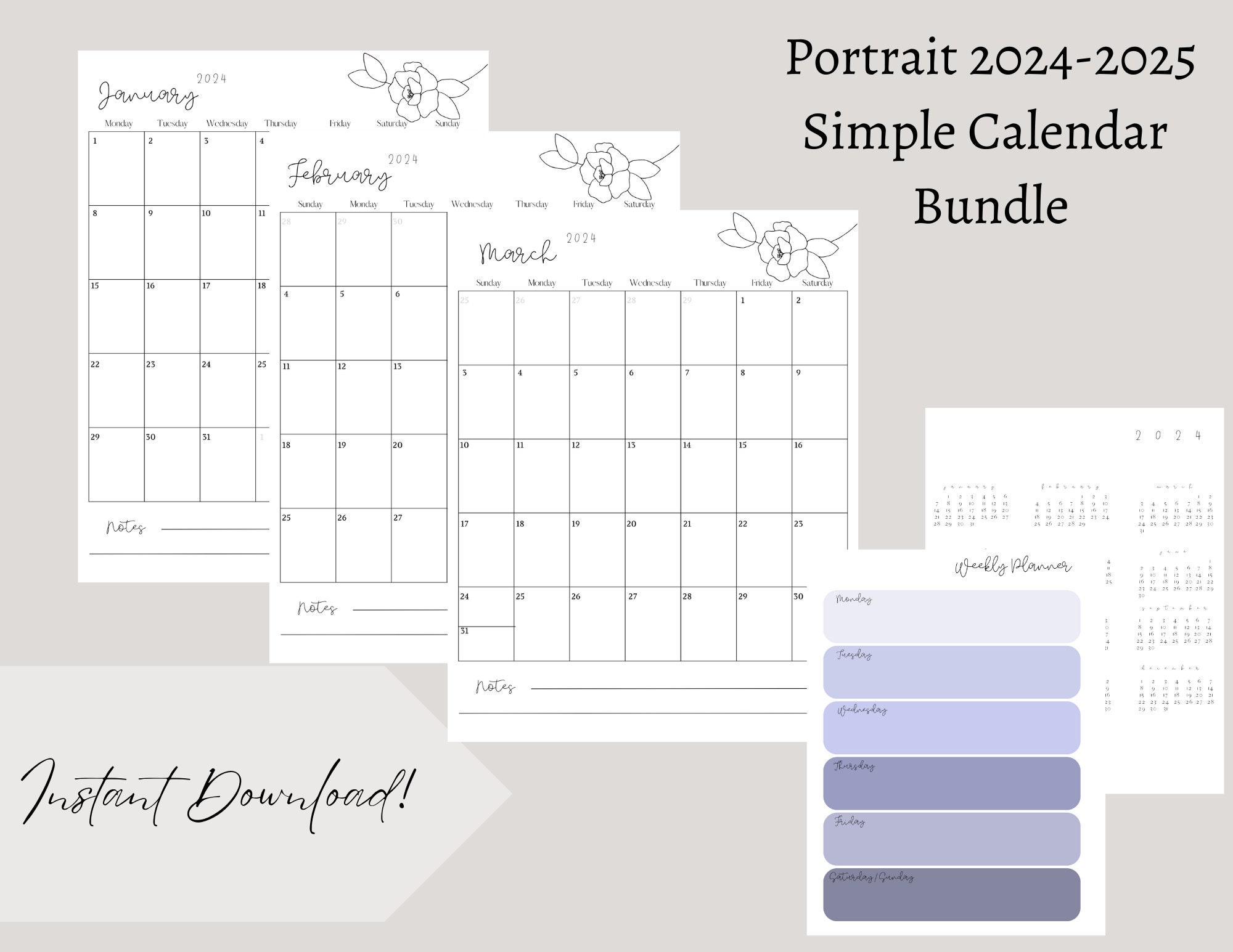 2024-2025 Flower Printable Calendar - Etsy