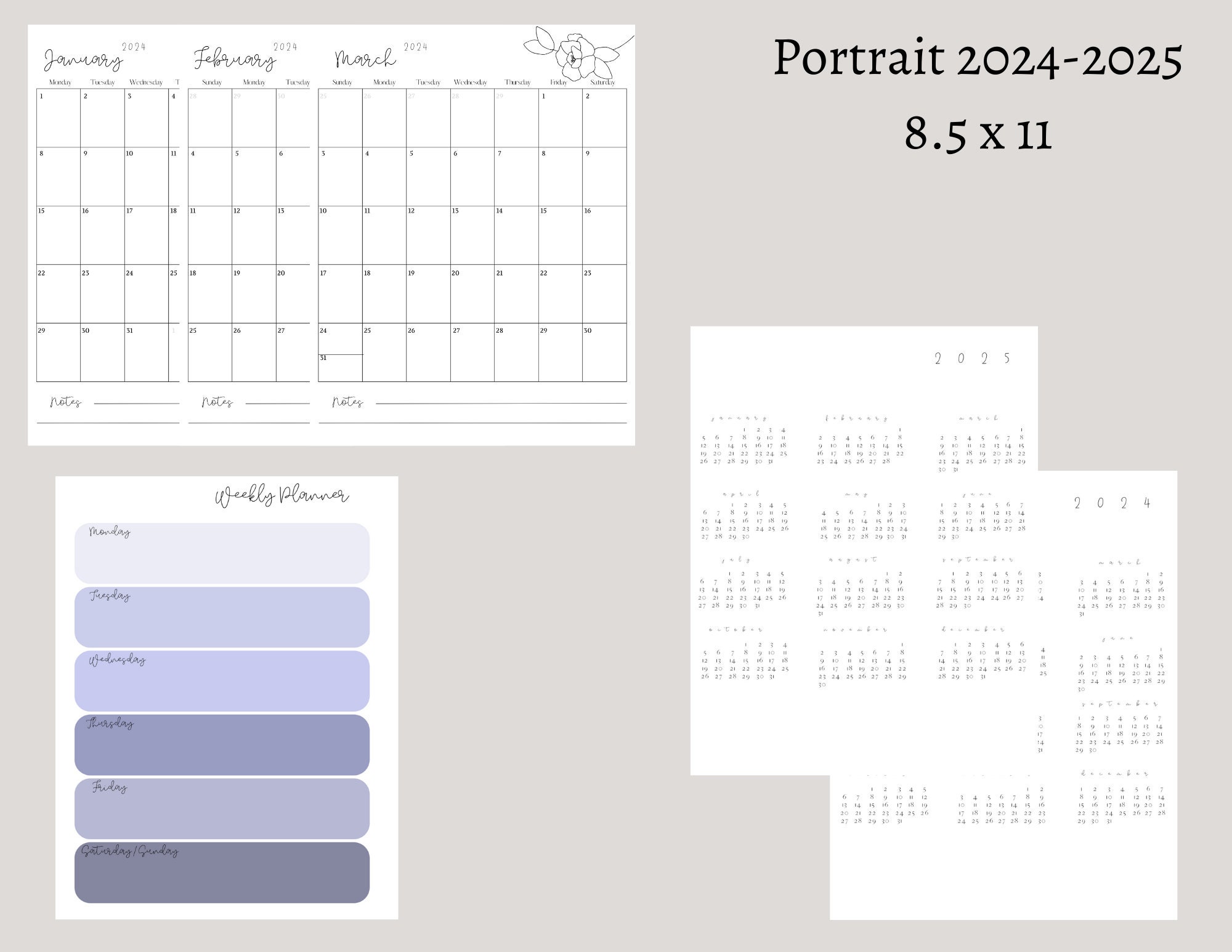 2024-2025 Flower Printable Calendar - Etsy