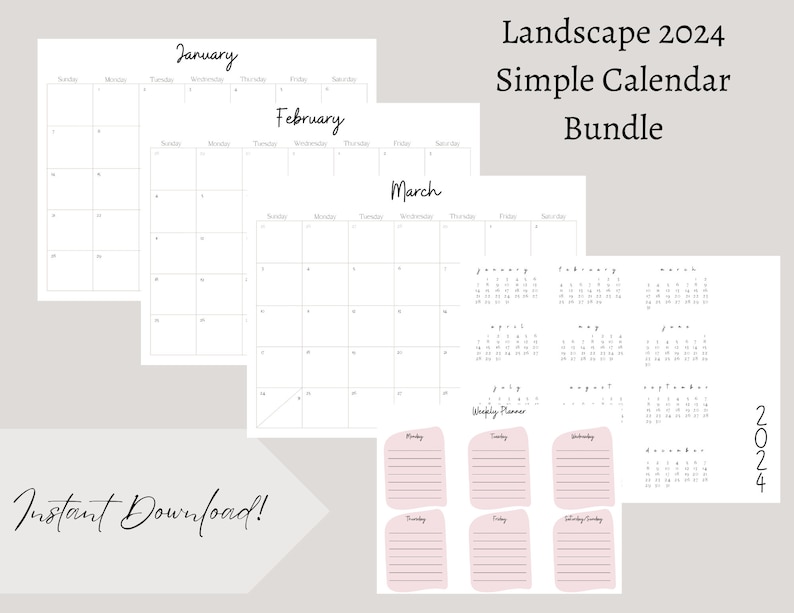 2024 Printable Minimalist Calendar - Etsy