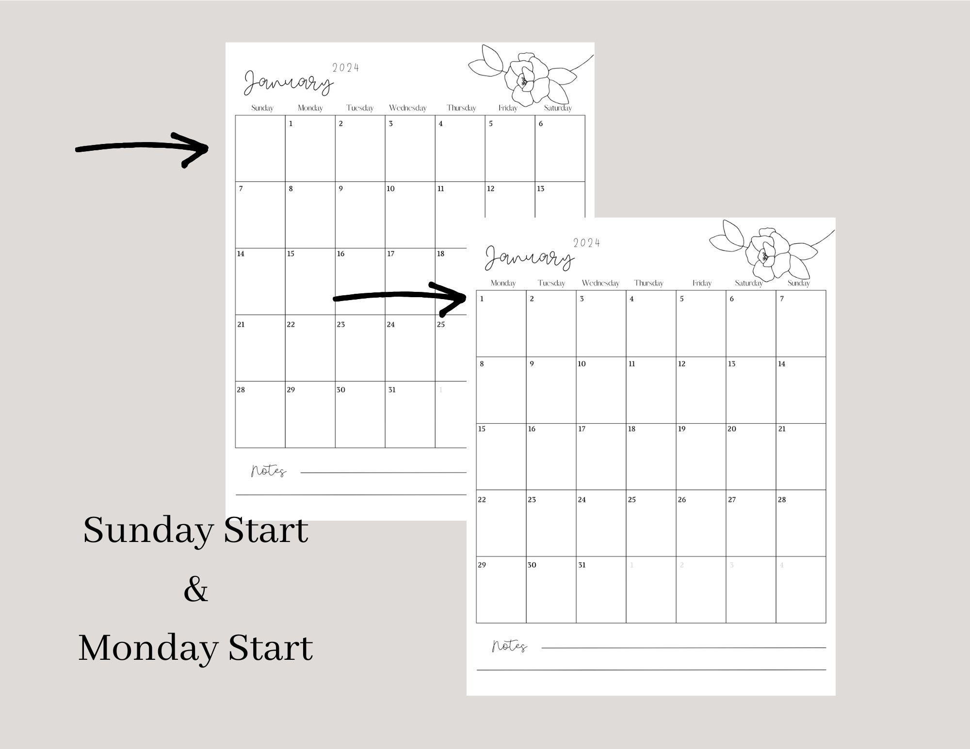 2024 Flower Printable Calendar - Etsy