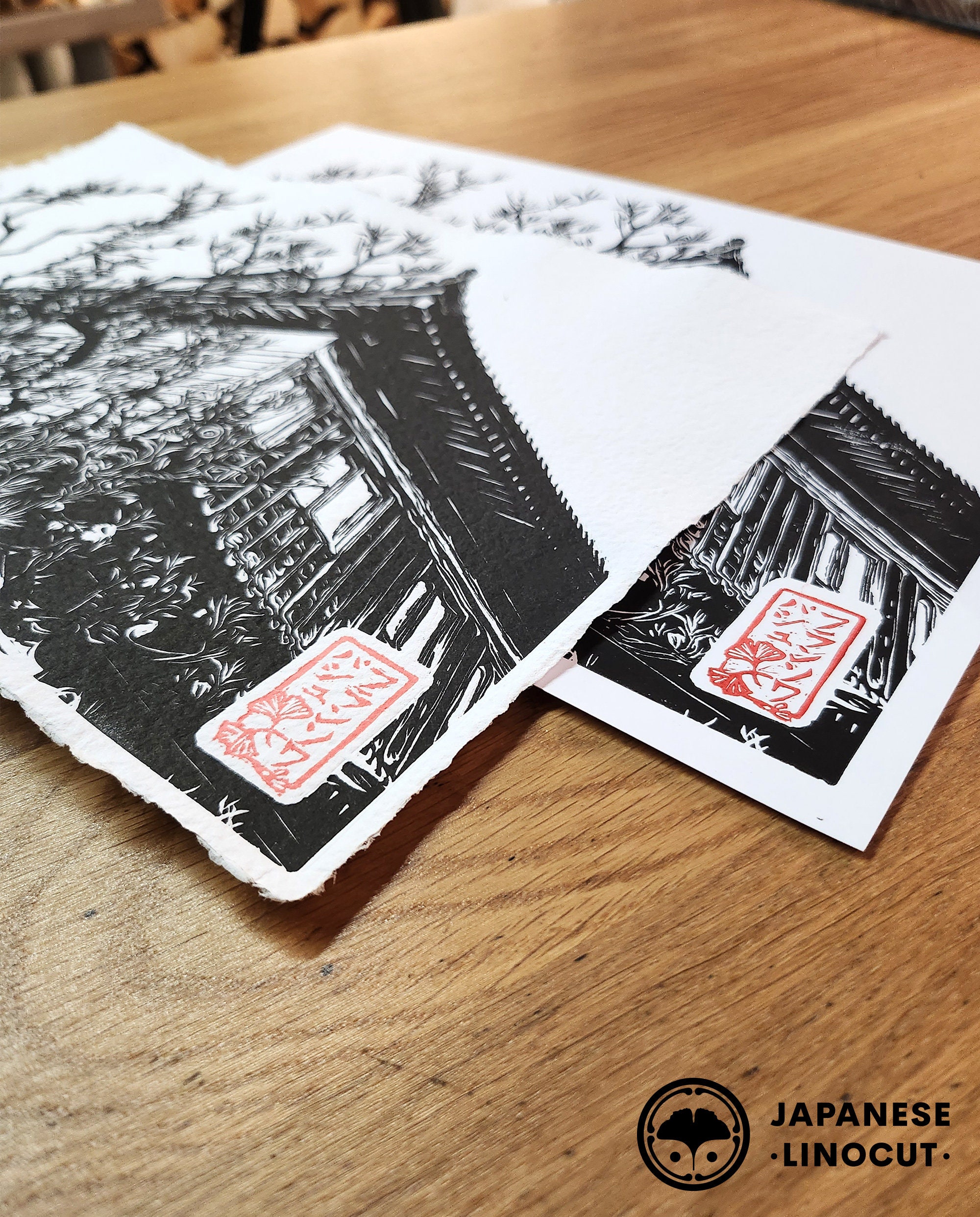 Japanese Handmade Linocut of a Ryokan in Miyajima Engraved and Printed ...