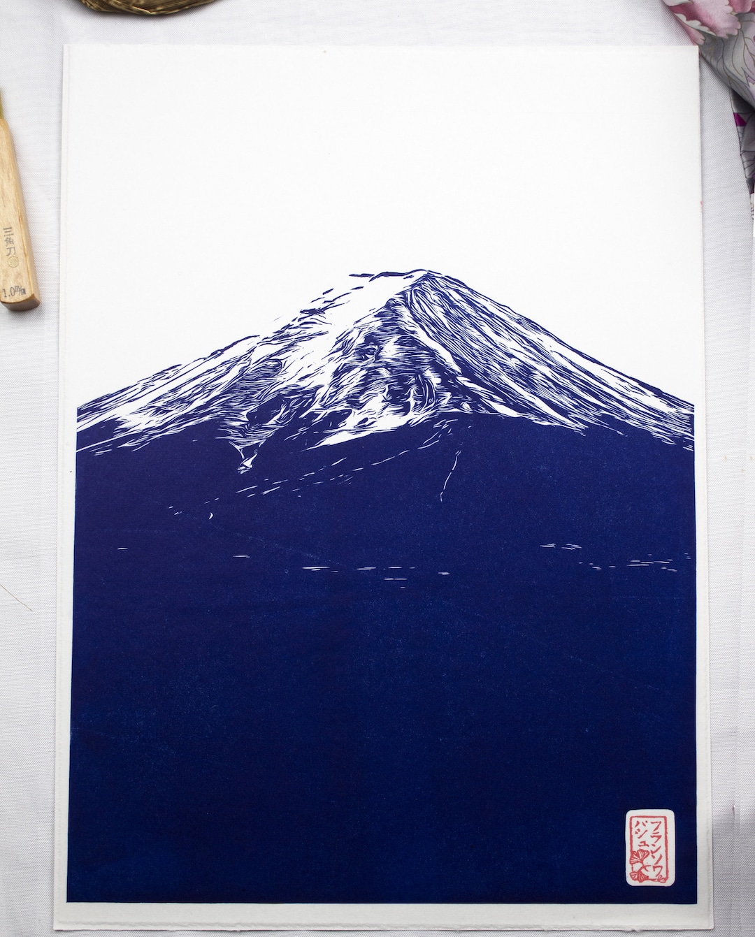 Handcrafted Japanese Linocut of Mount Fuji Engraved and Printed by Hand ...