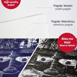 Japanese Handmade Linocut of Okunoin Mao-den Temple of Mount Kurama ...