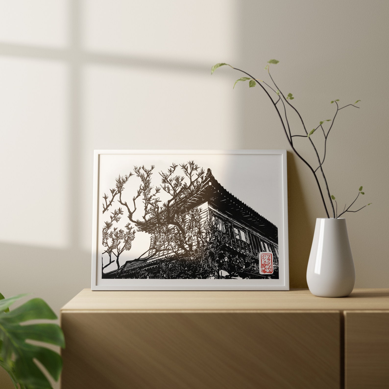 Japanese Handmade Linocut of a Ryokan in Miyajima Engraved and Printed ...