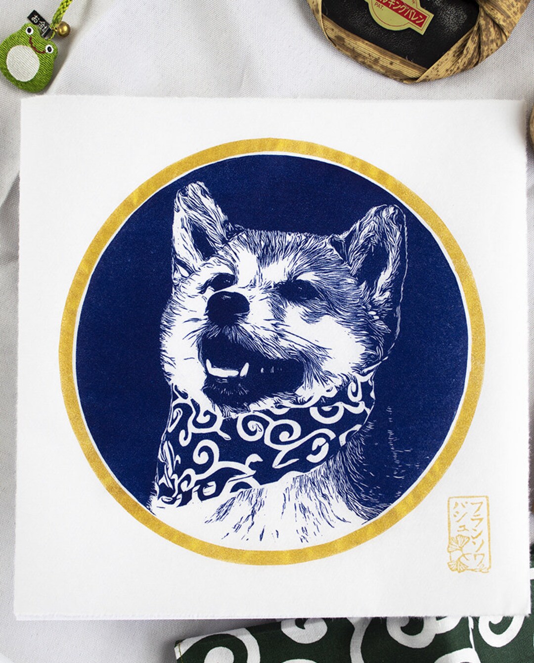 Blue Shiba Inu Dog Linocut Japanese Dog Animal Portrait With His ...