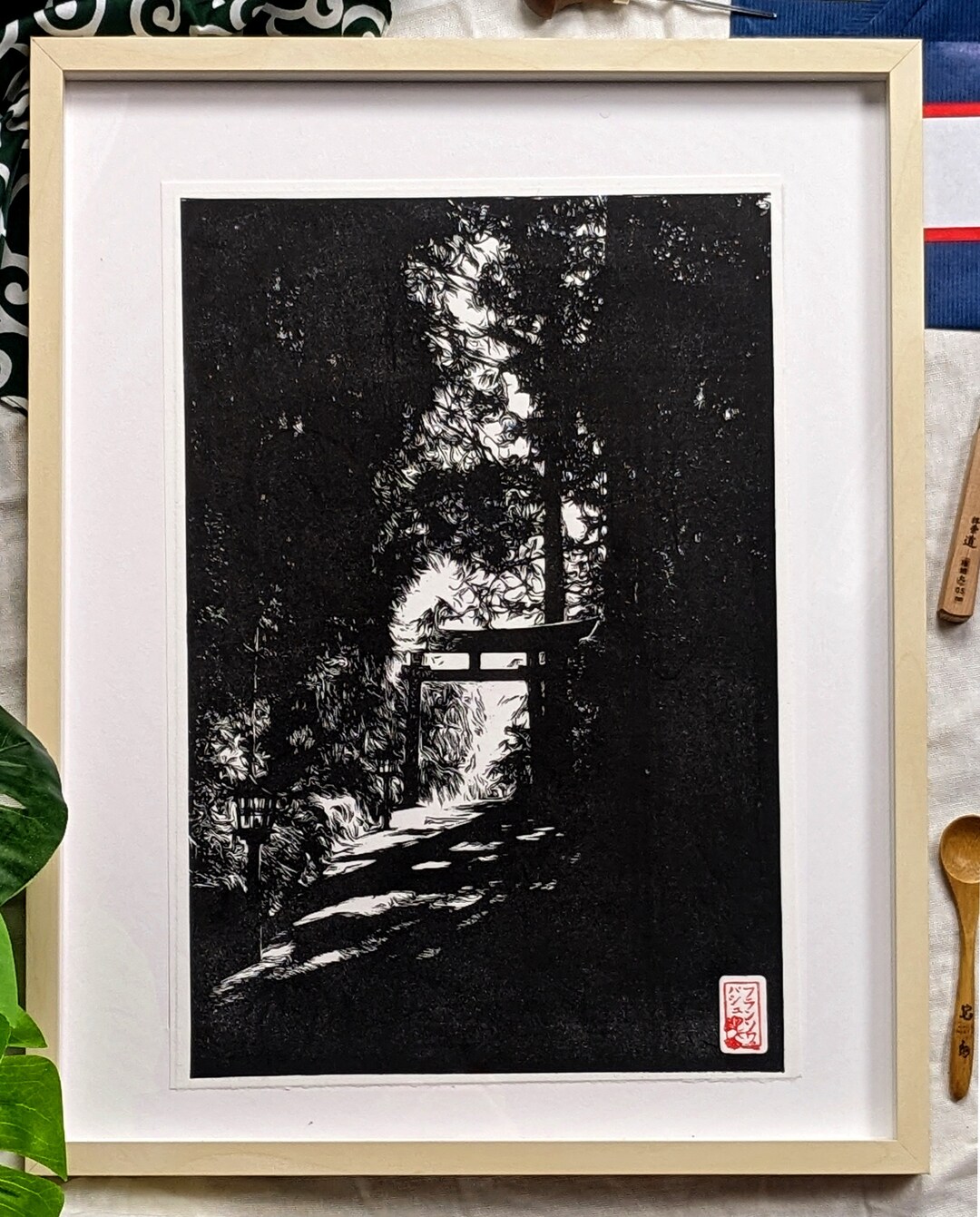 Handmade Japanese Linocut divine Light Engraved and Printed by Hand ...