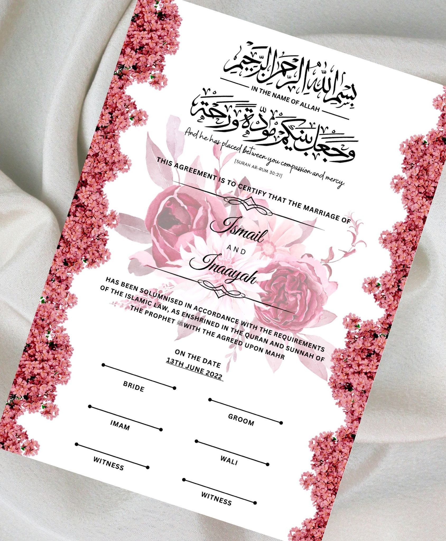 Luxury Islamic Nikah Certificate Wedding Certificate Nikkah ...