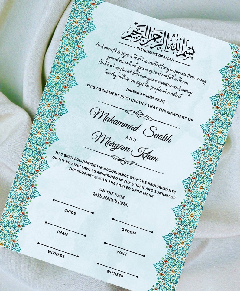 Luxury Islamic Nikah Certificate Wedding Certificate Nikkah ...