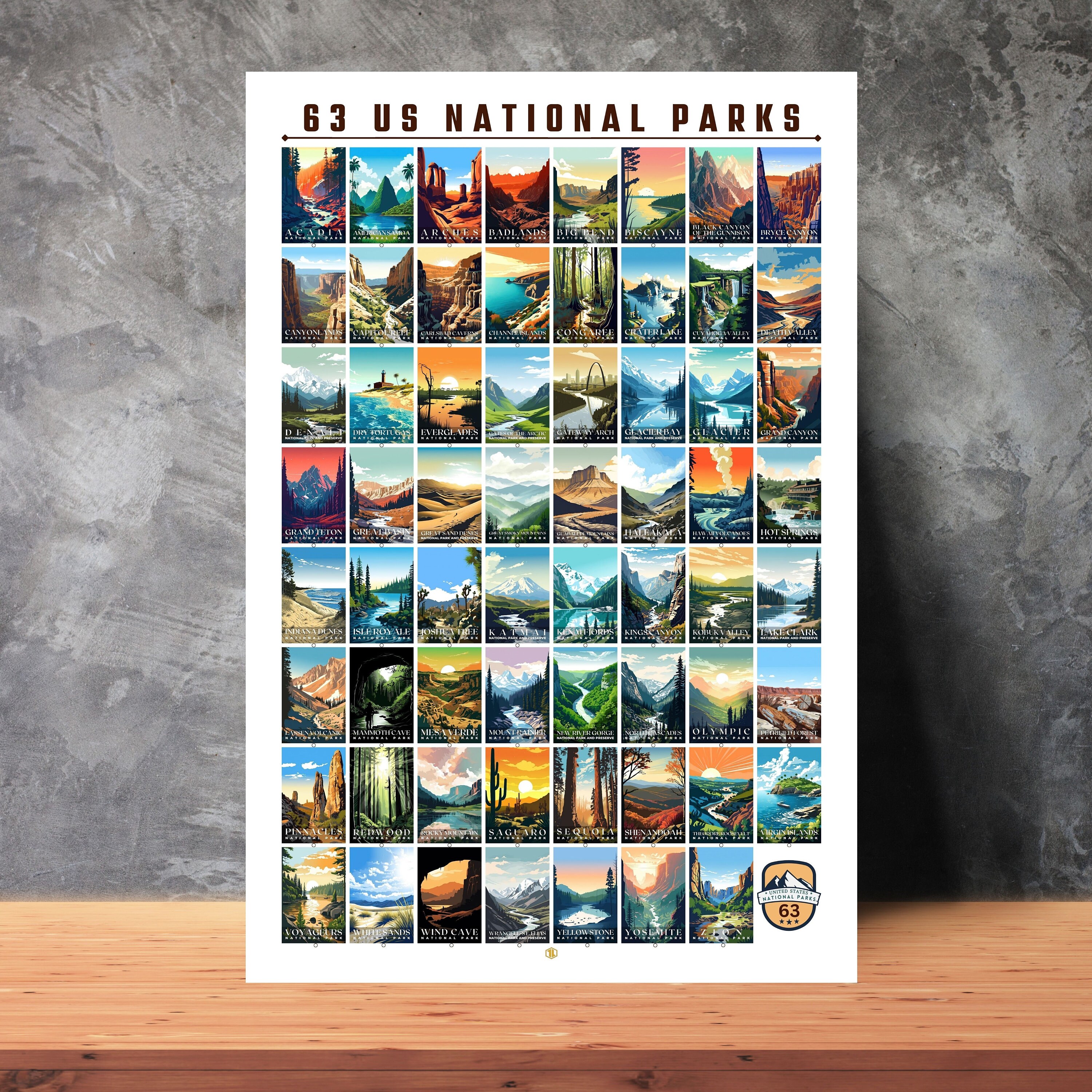 National Park Poster, 63 US National Parks Checklist, National Park ...