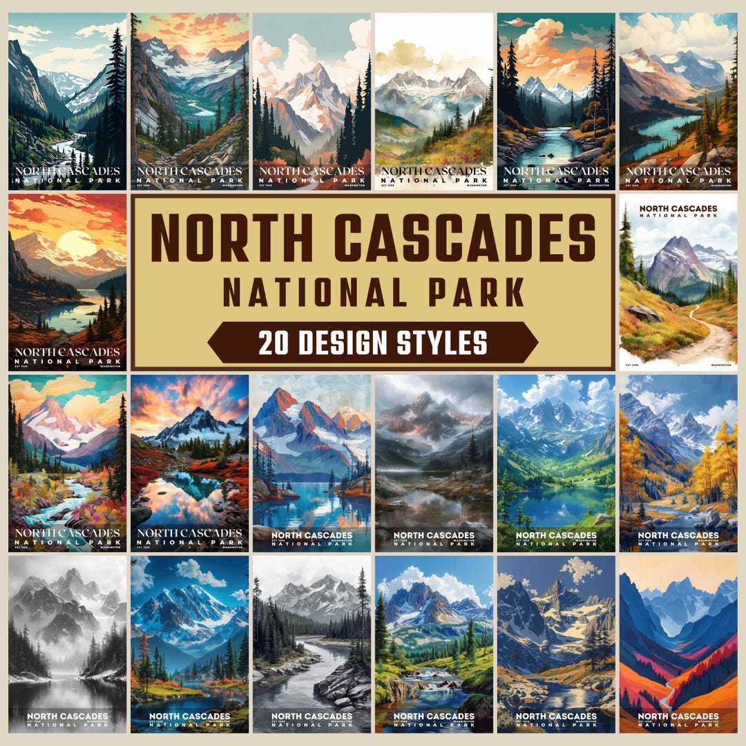 North Cascades National Park Poster, Travel Wall Decor, Retro Travel ...
