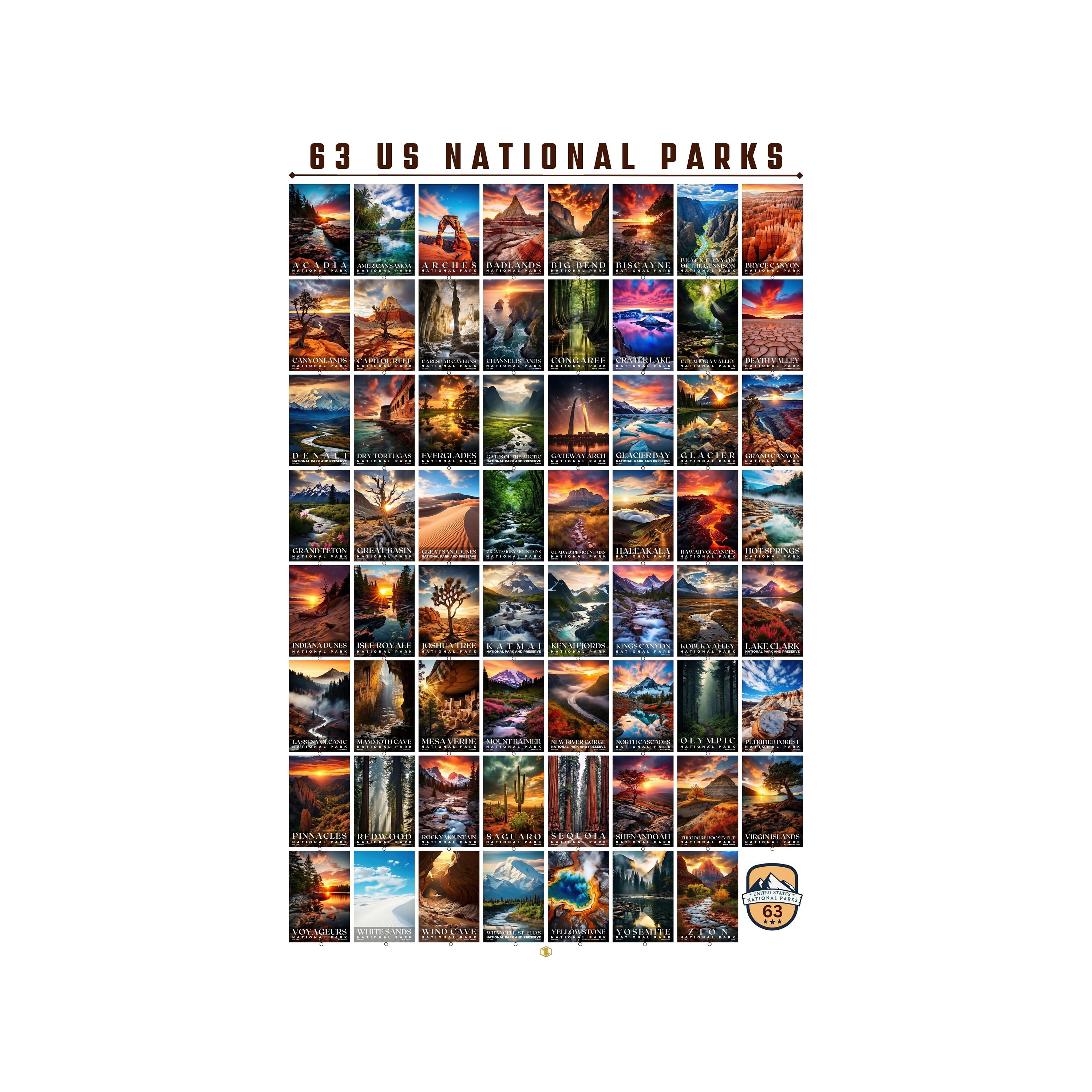 National Park Poster 63 US National Parks Checklist National - Etsy