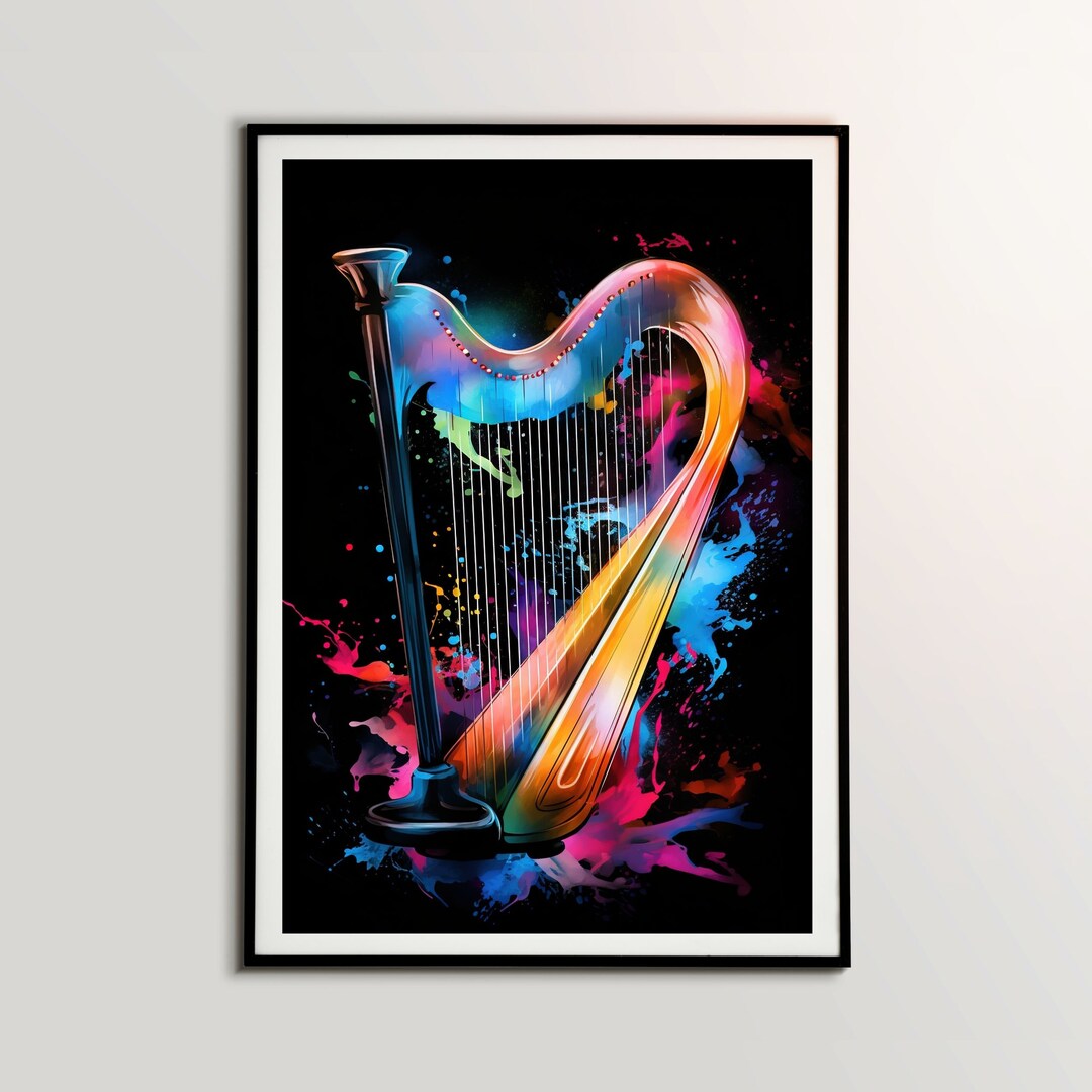 Harp Poster, Musical Instrument, Music Wall Art, Studio Decor, Musical ...