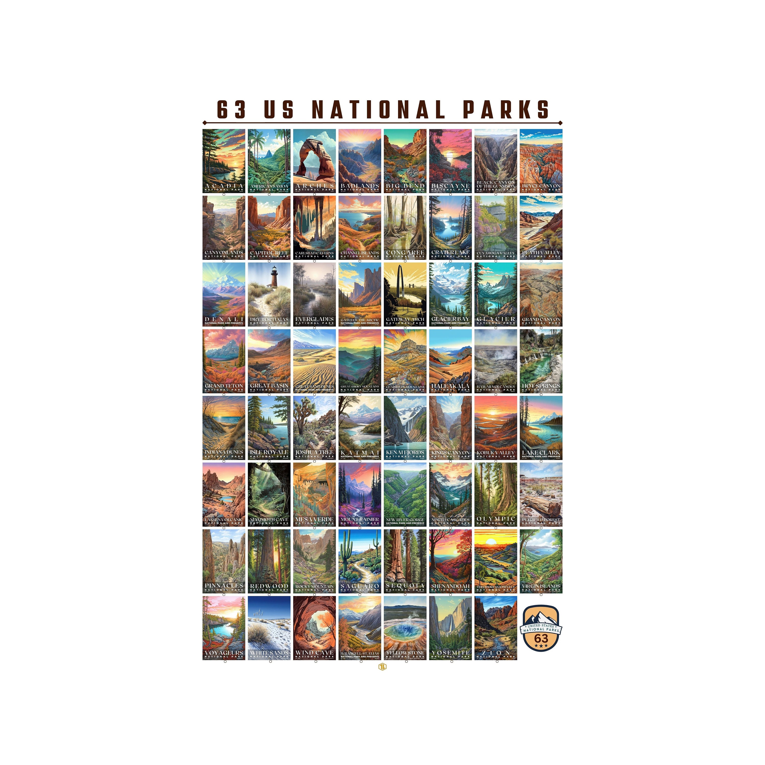 National Park Poster, 63 US National Parks Checklist, National Park ...