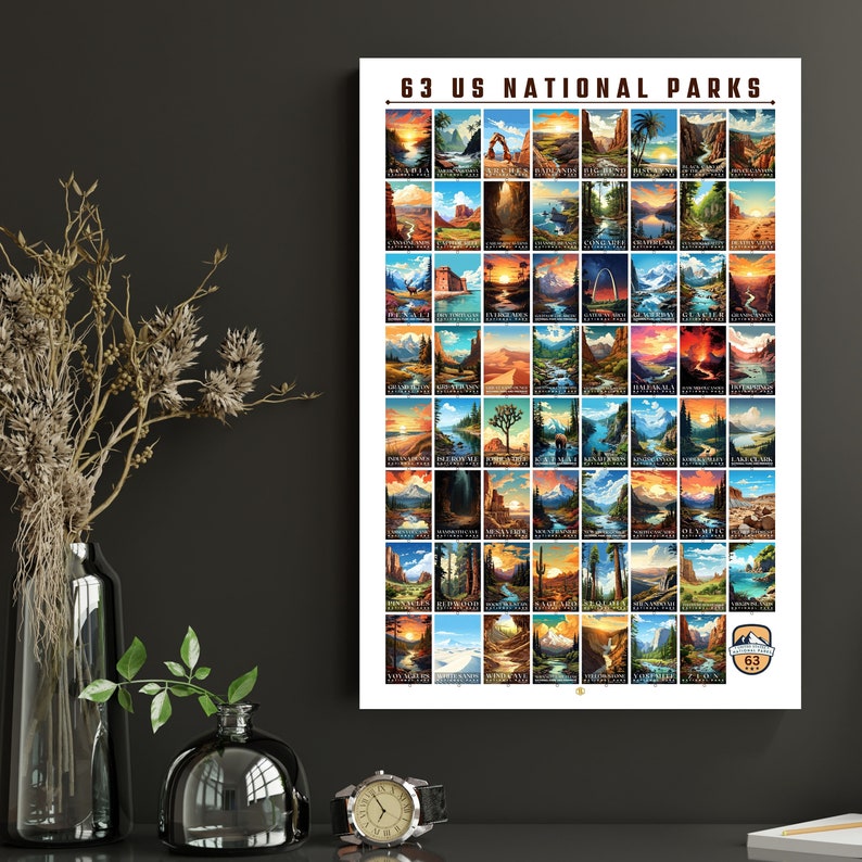 National Park Poster 63 US National Parks Checklist National - Etsy