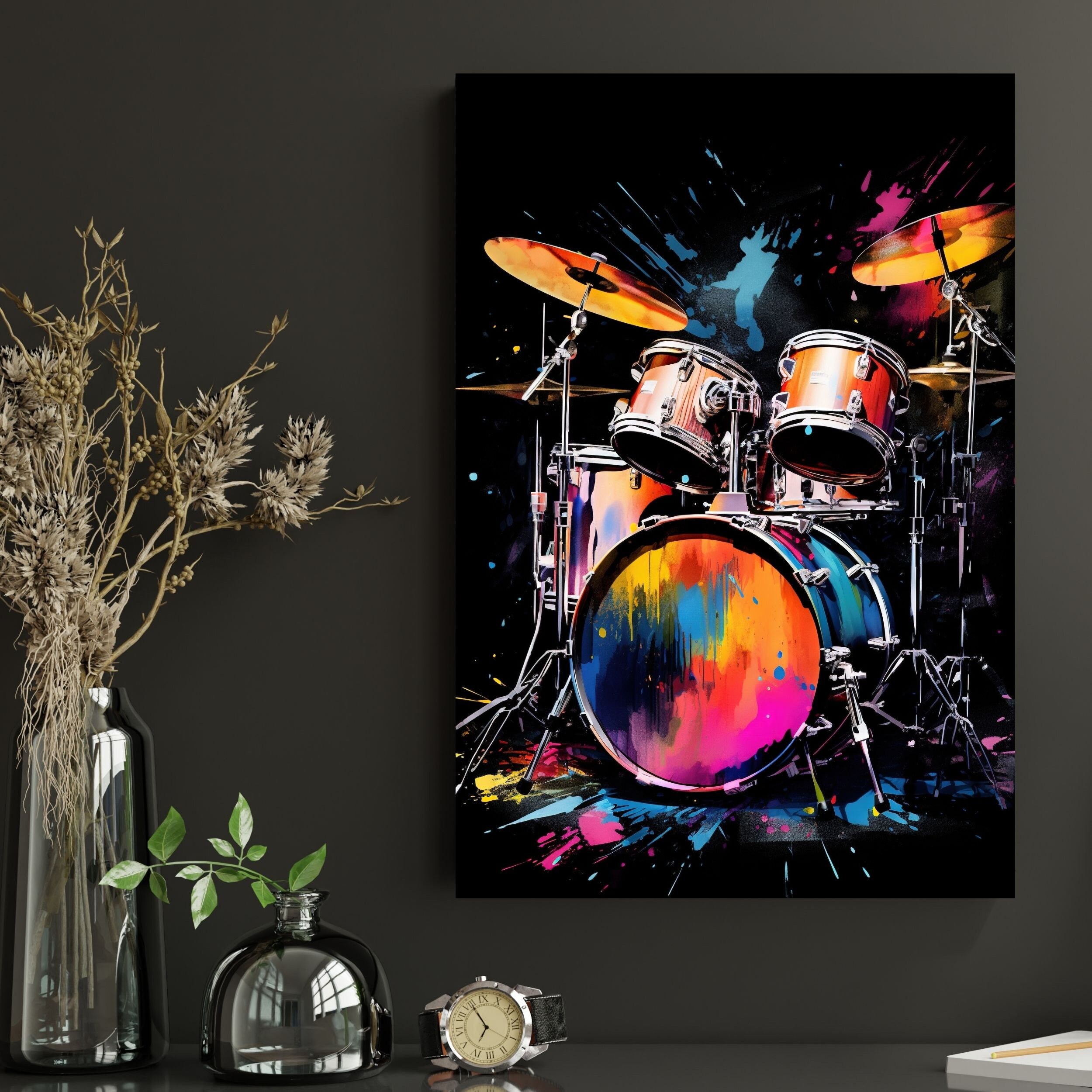Drums Poster, Musical Instrument, Music Wall Art, Studio Decor, Musical ...
