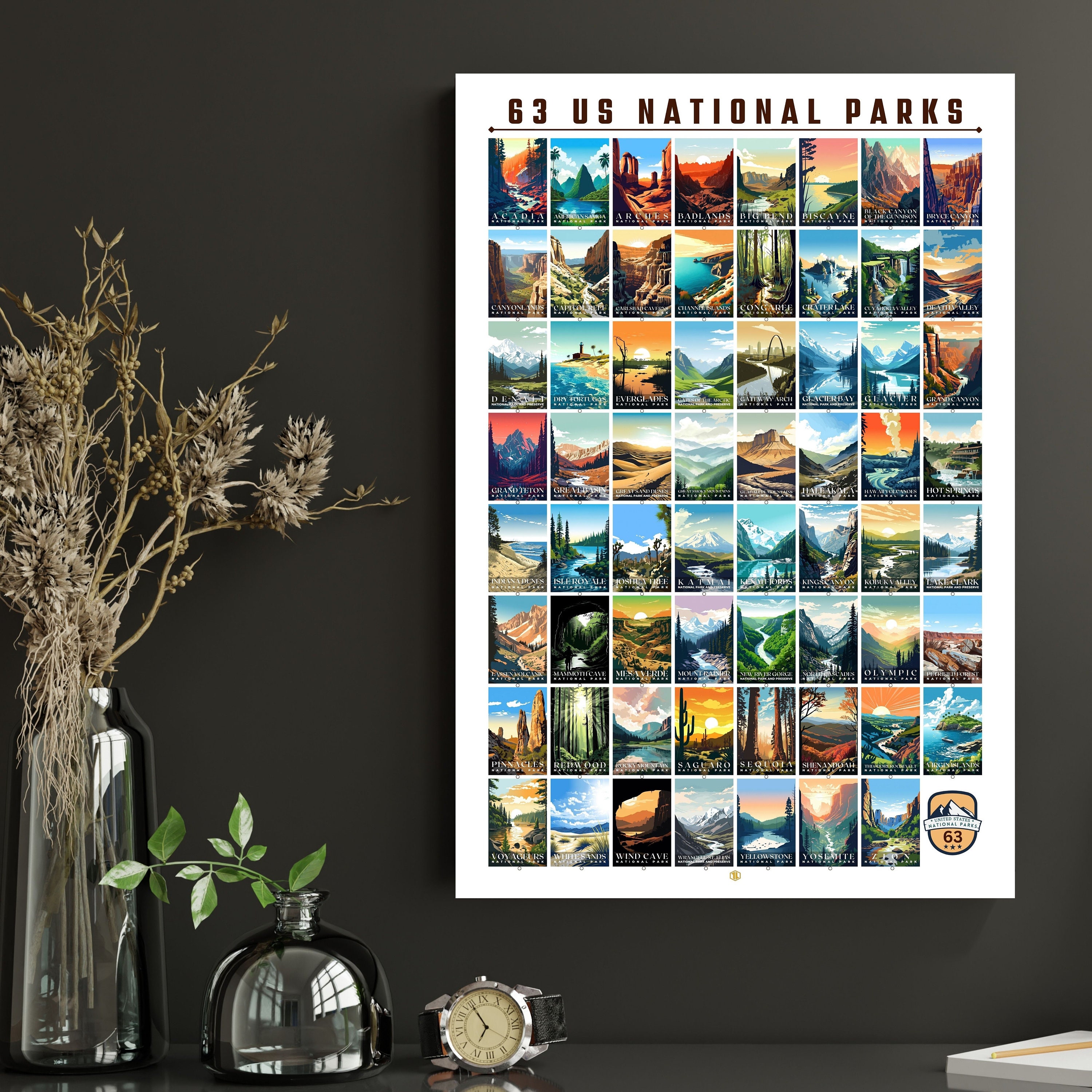 National Park Poster, 63 US National Parks Checklist, National Park ...