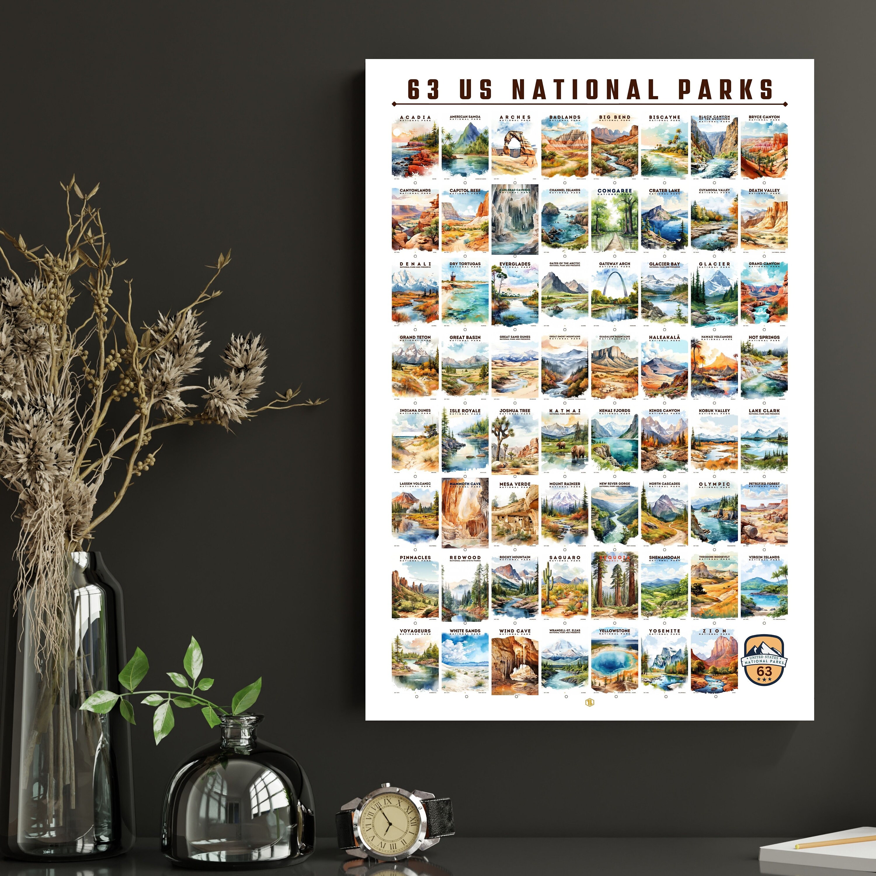 National Park Poster, 63 US National Parks Checklist, National Park ...