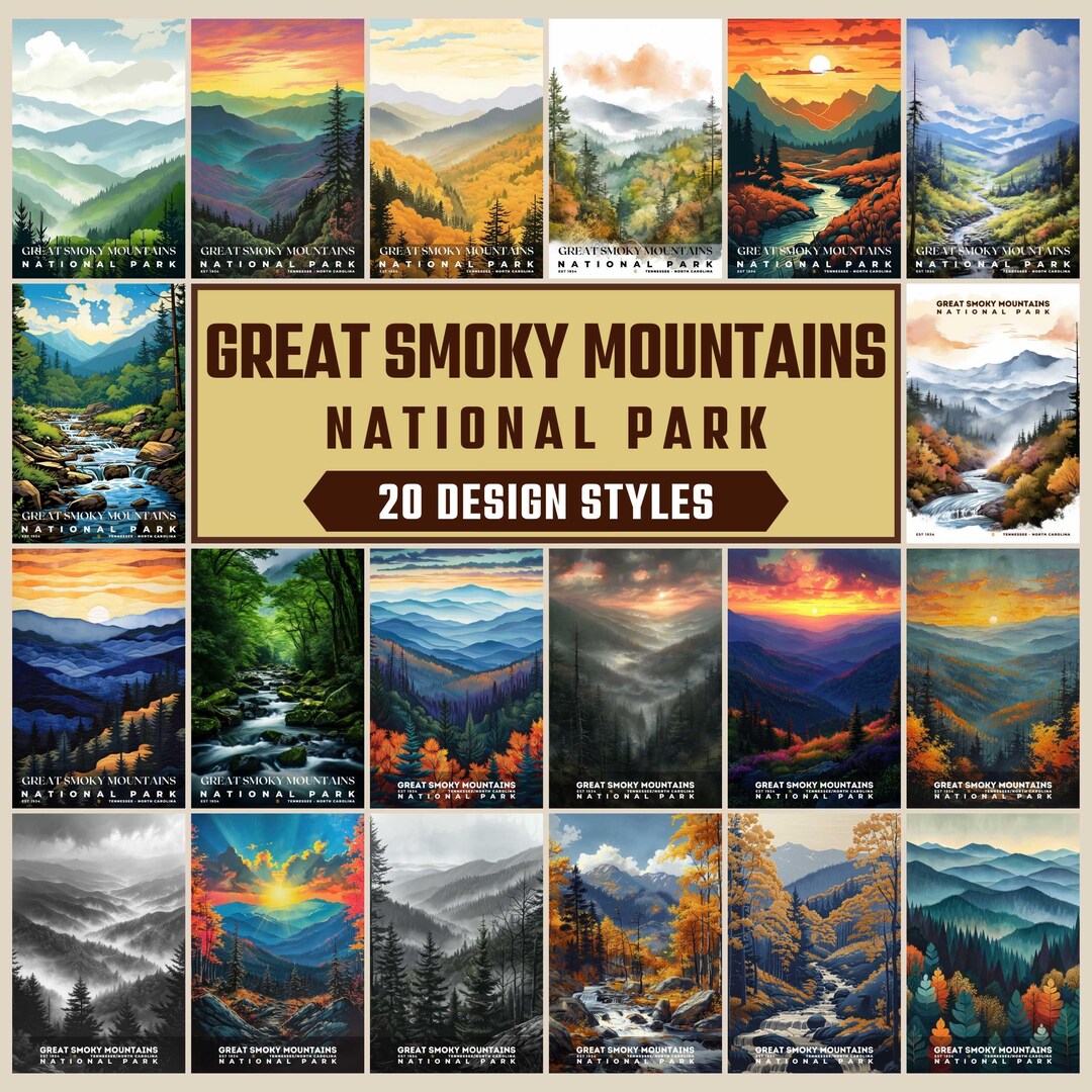Great Smoky Mountains National Park Poster, Travel Wall Decor, Retro ...