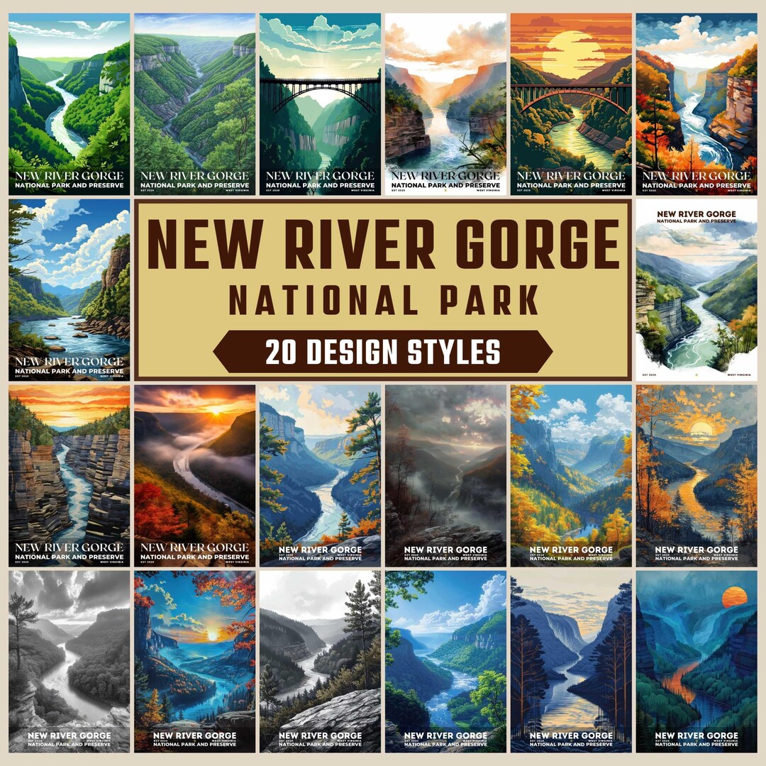 New River Gorge National Park Poster, Travel Wall Decor, Retro Travel ...