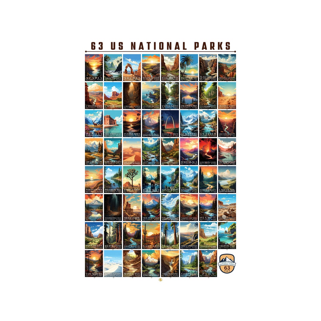National Park Poster, 63 US National Parks Checklist, National Park ...
