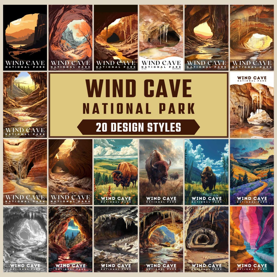 Wind Cave National Park Poster, Travel Wall Decor, Retro Travel Poster ...