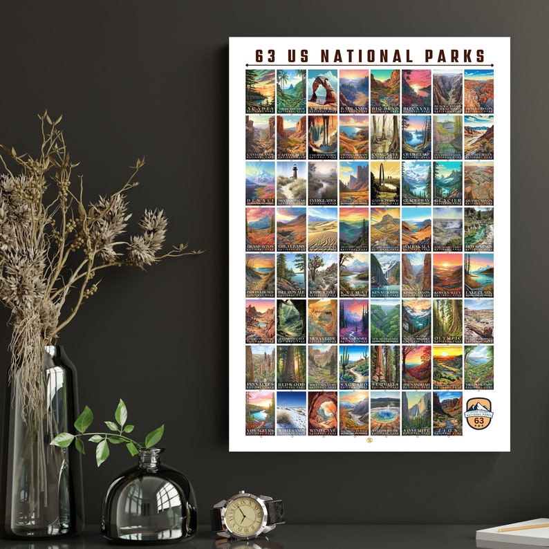 National Park Poster, 63 US National Parks Checklist, National Park ...