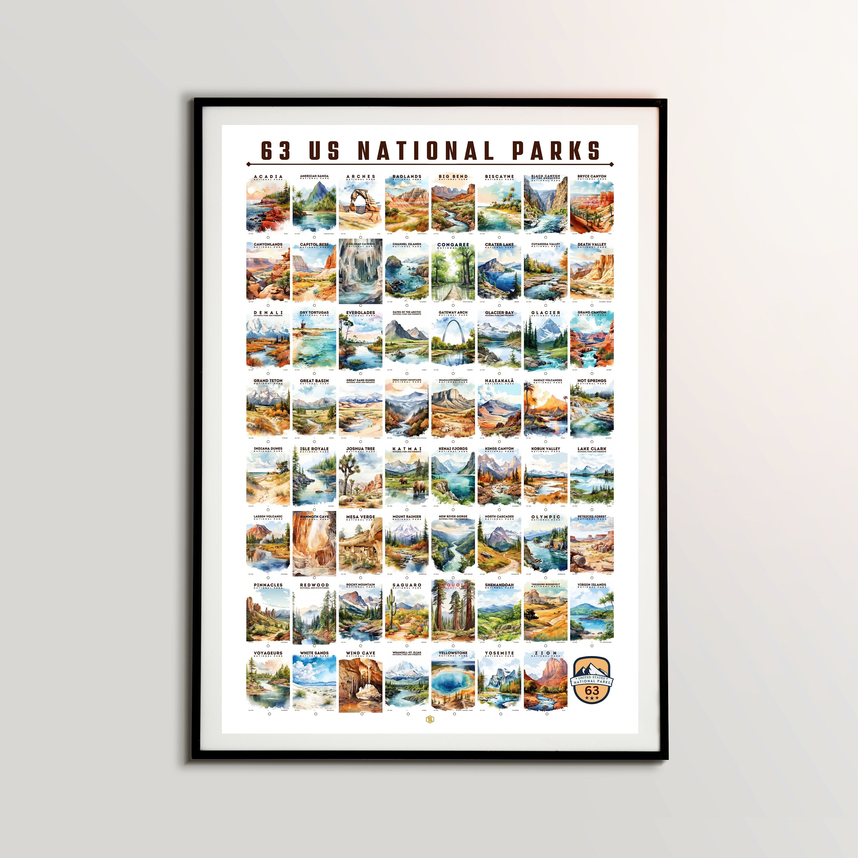 National Park Poster, 63 US National Parks Checklist, National Park ...