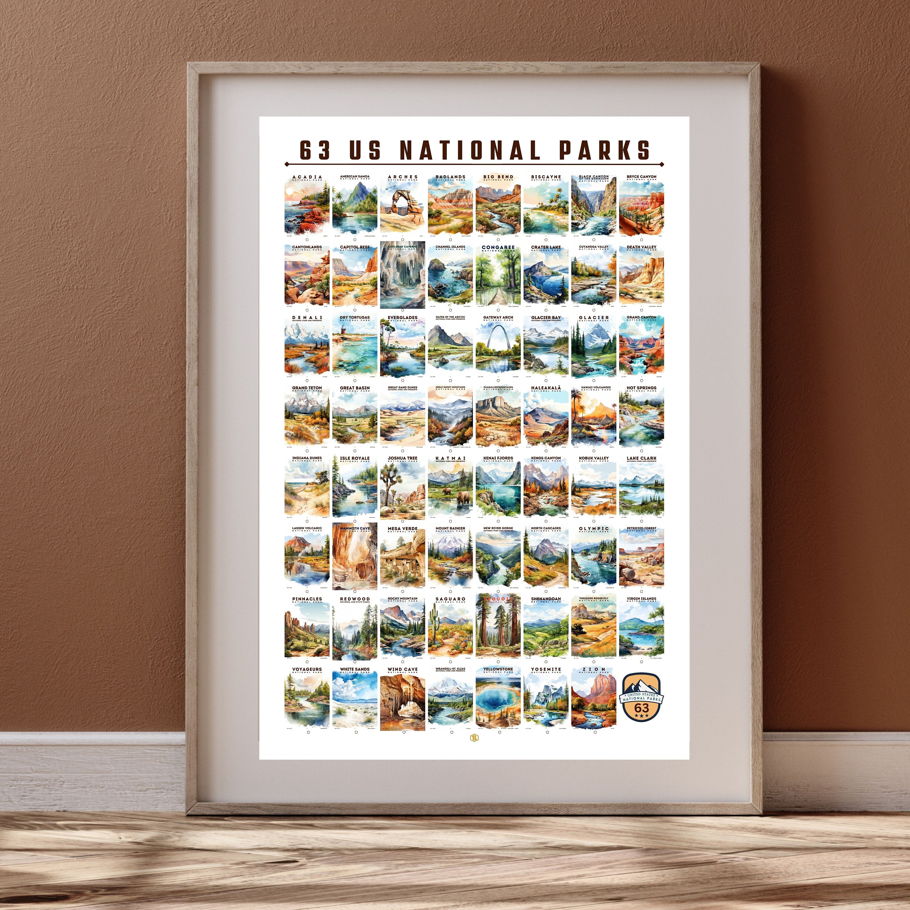 National Park Poster, 63 US National Parks Checklist, National Park ...