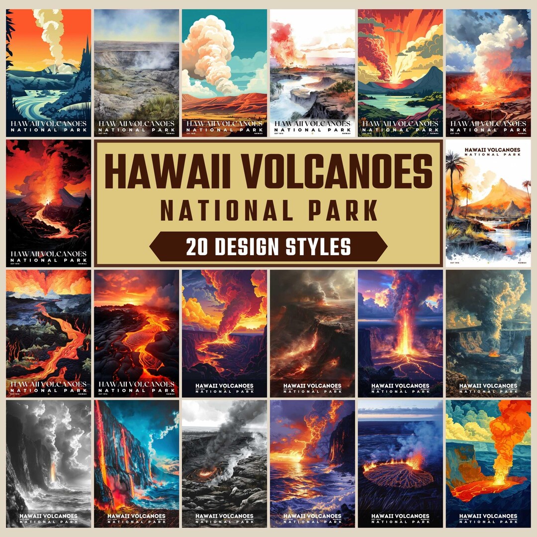 Hawaii Volcanoes National Park Poster, Travel Wall Decor, Retro Travel ...