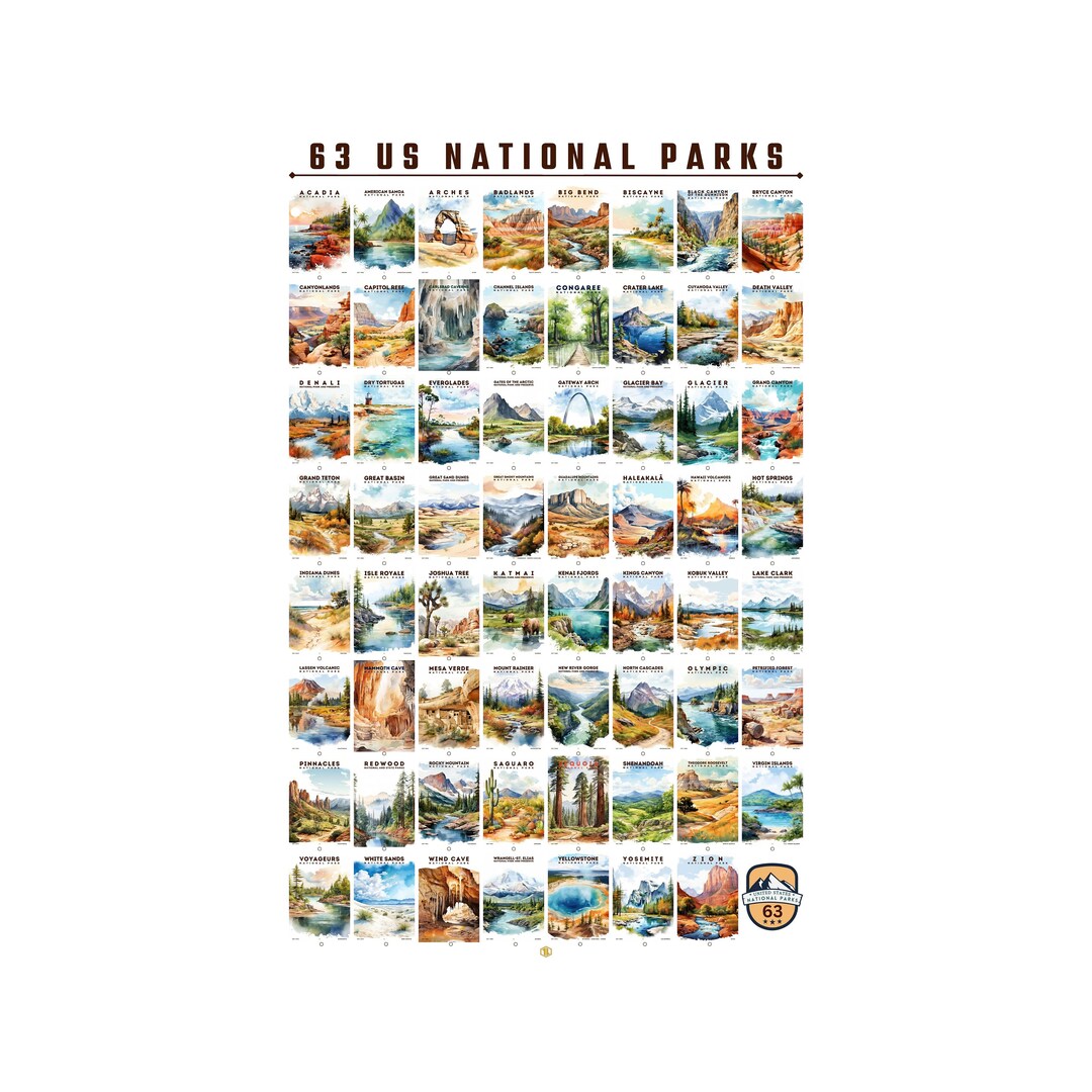 National Park Poster, 63 US National Parks Checklist, National Park ...