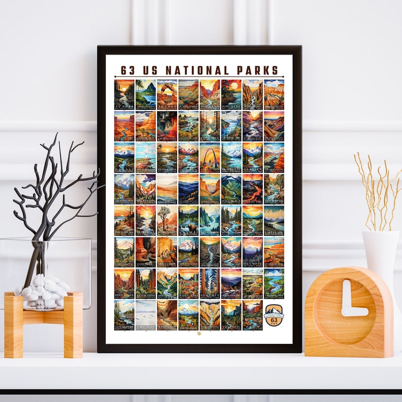 National Park Poster 63 US National Parks Checklist National Park national-park-poster-63-us-national-parks-checklist-national-park