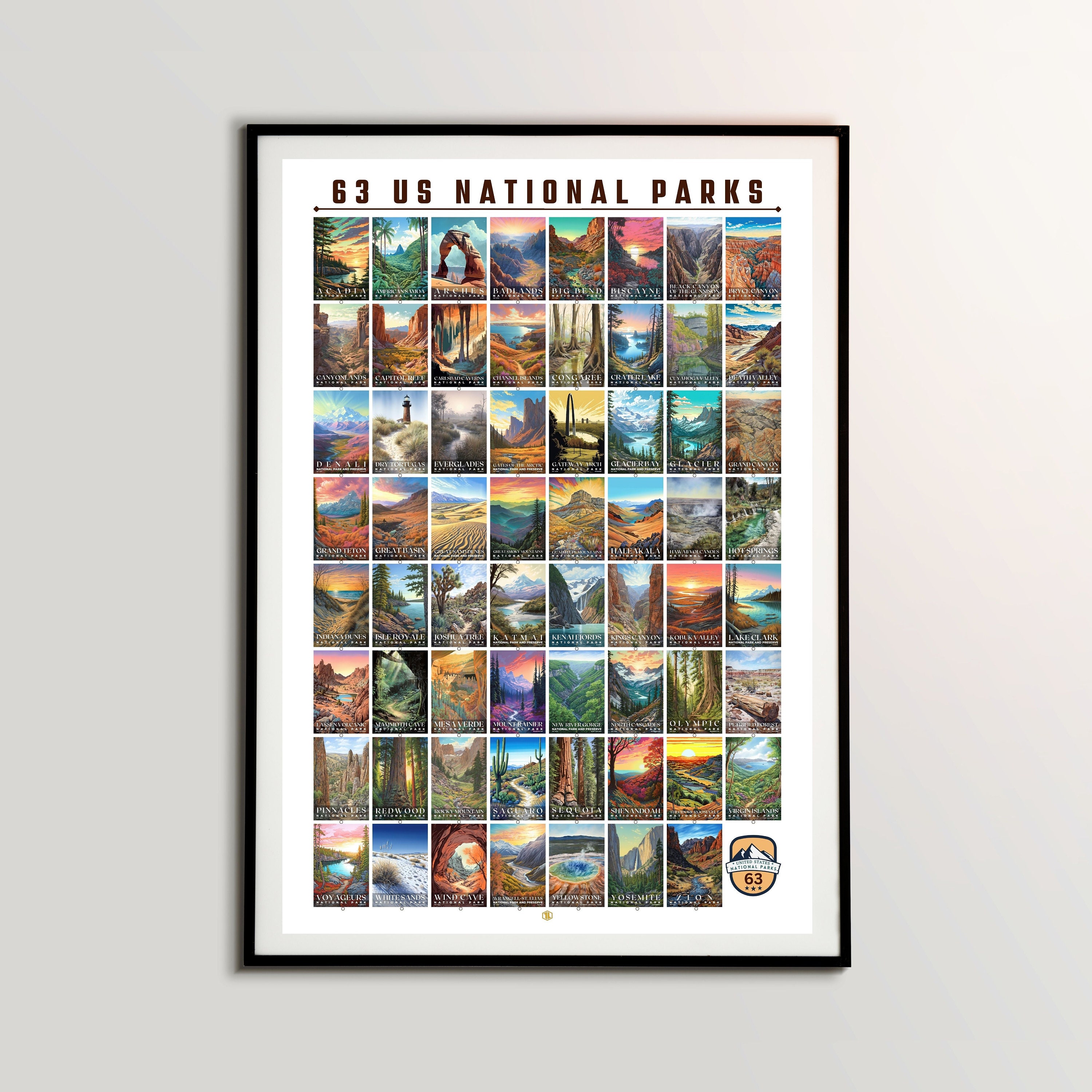 National Park Poster, 63 US National Parks Checklist, National Park ...